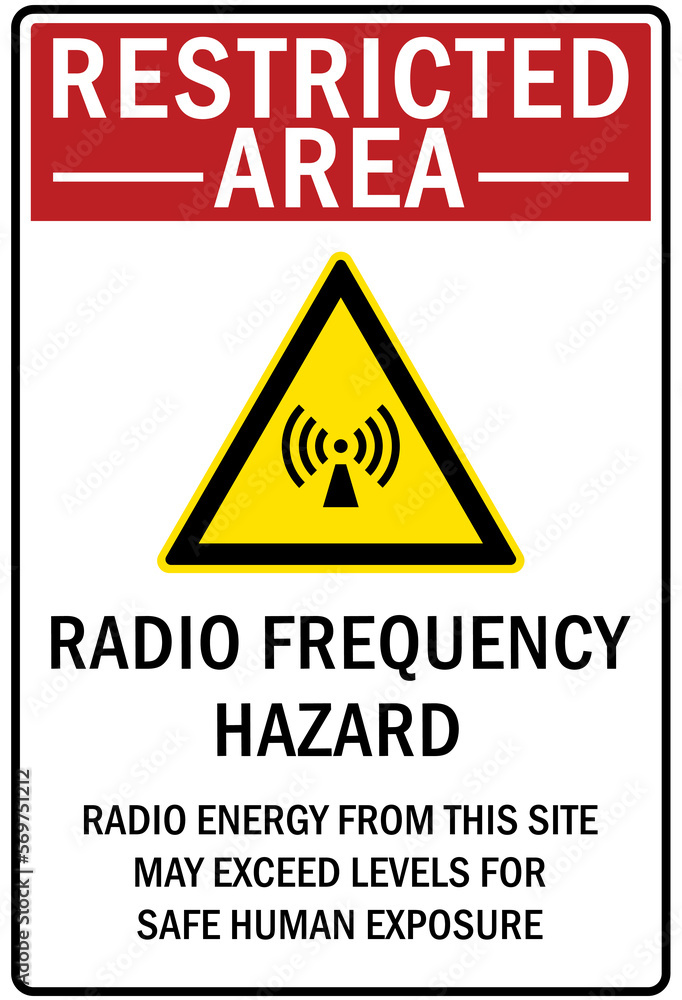 Radio frequency hazard warning sign and labels radio energy from this ...