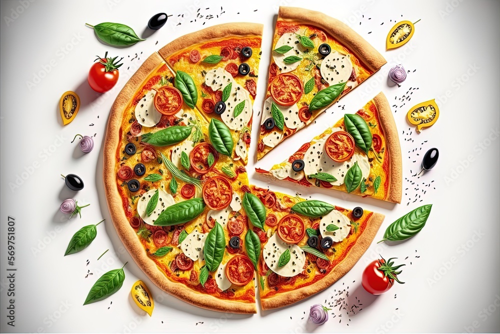 Pizza toppings on a white background Generative AI Stock Illustration ...