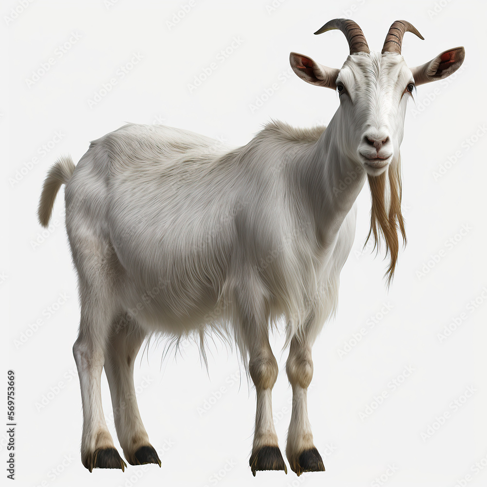 white goat or goat animal on furry white background for png. Stock ...