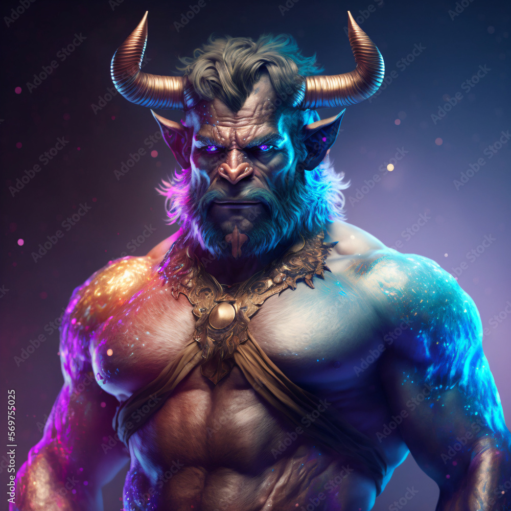portrait illustration of a minotaur character isolated on a black ...