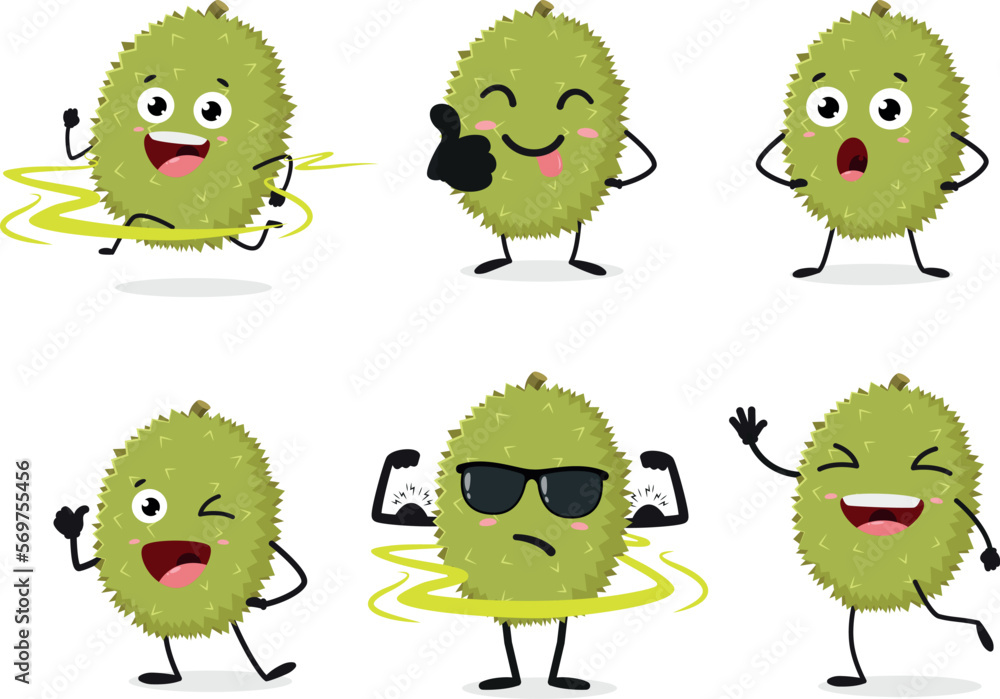 Cute durian cartoon, with different expressions Stock Vector | Adobe Stock