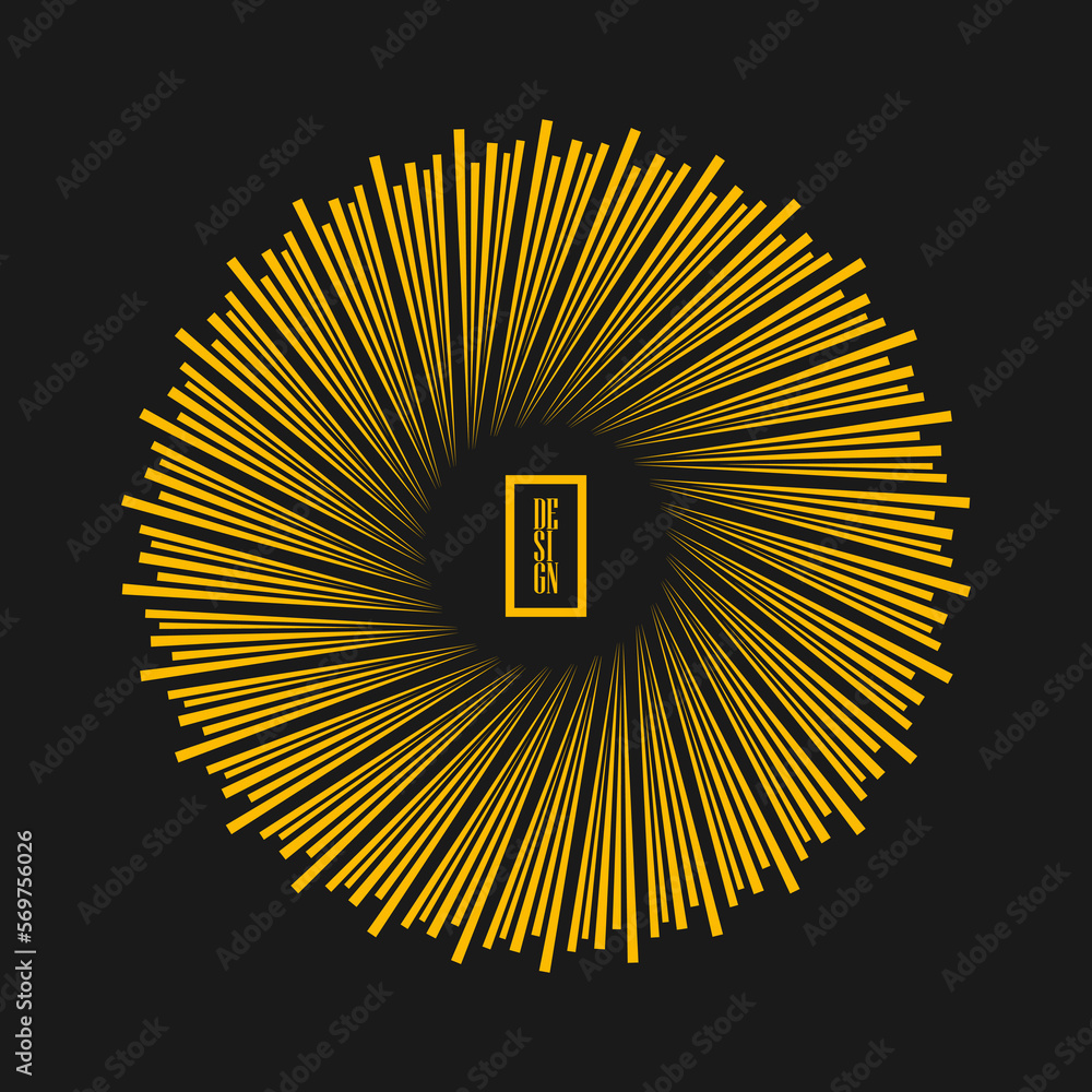 Yellow vector speed lines in circle form. Geometric art. Starburst. Sun ...