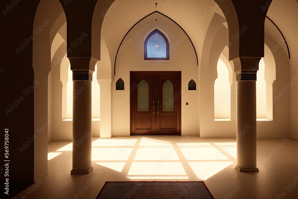 Islamic background painting. Mosque and shadows. Light rays from mosque ...