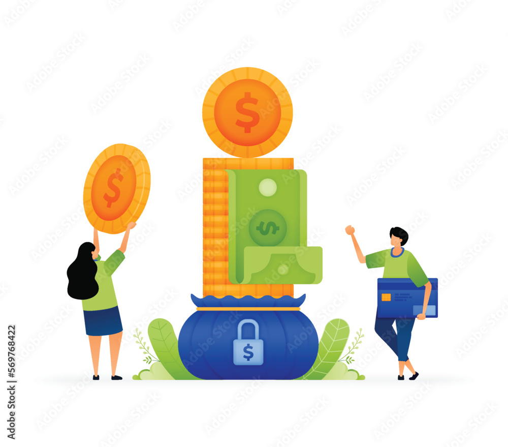 Vector illustration of stacking up and building financial security ...