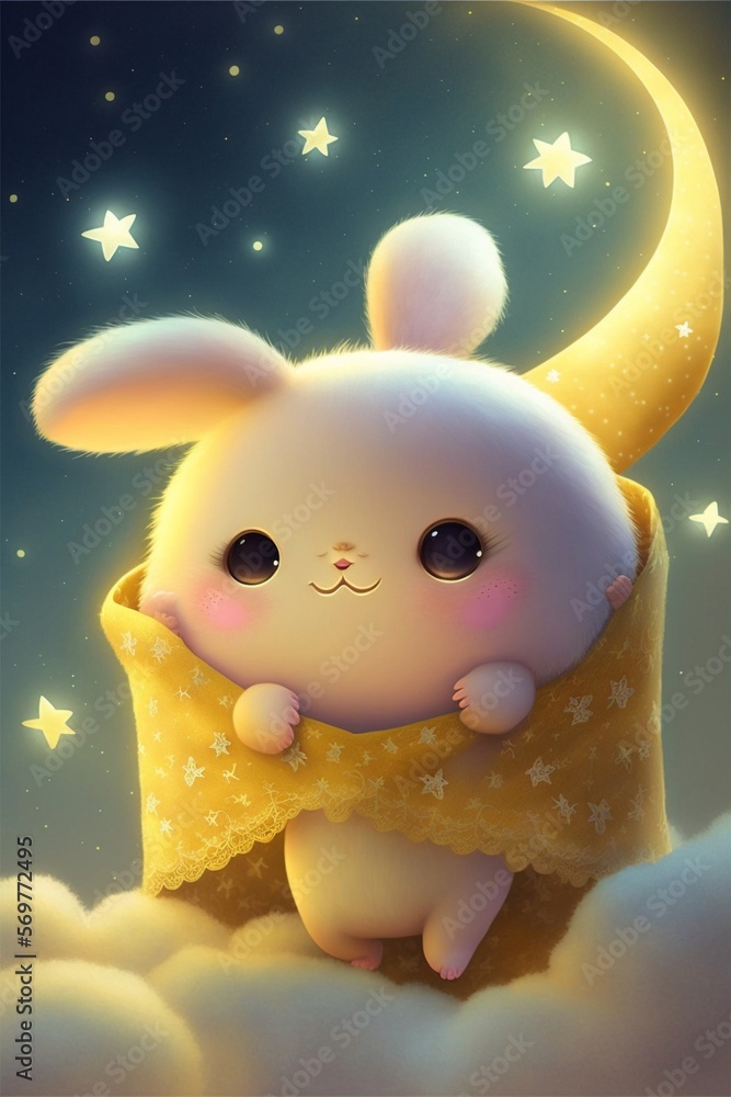 Cute and sweet baby pixar style white fairy bunny. Generative Ai. Stock ...