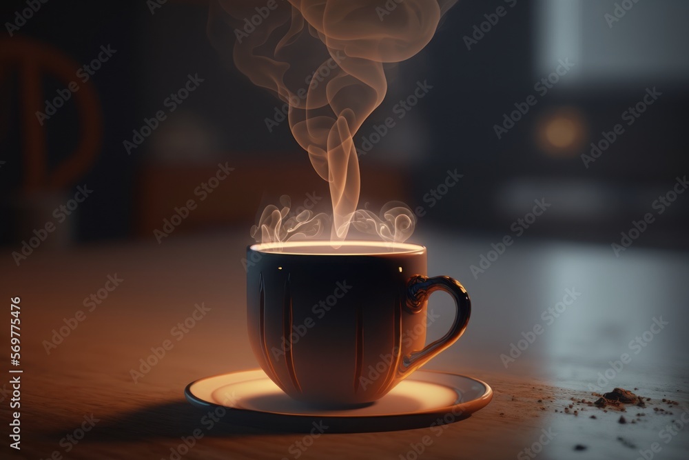 Steaming hot coffee. Illustration. 3D Render. Created with Generative ...