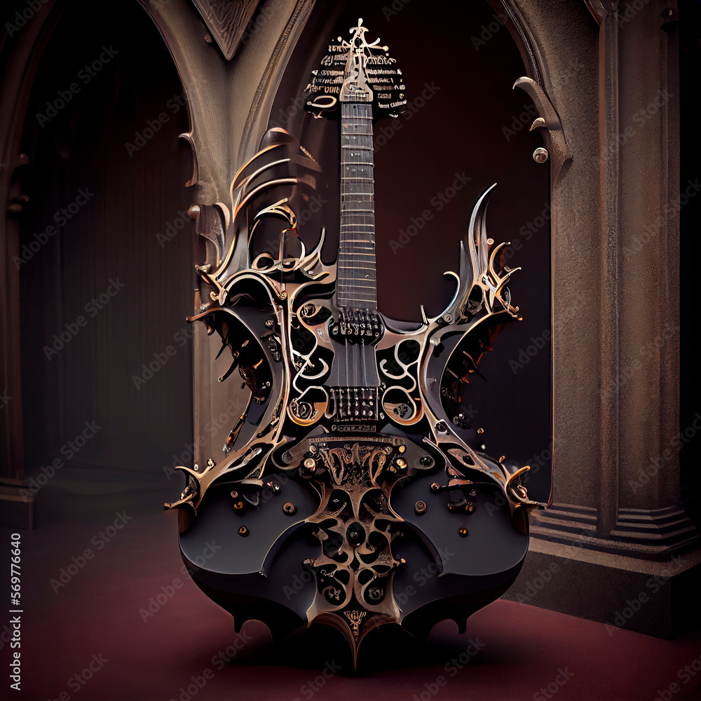 Carved varnished dark wood electric guitar with incredible exclusive ...