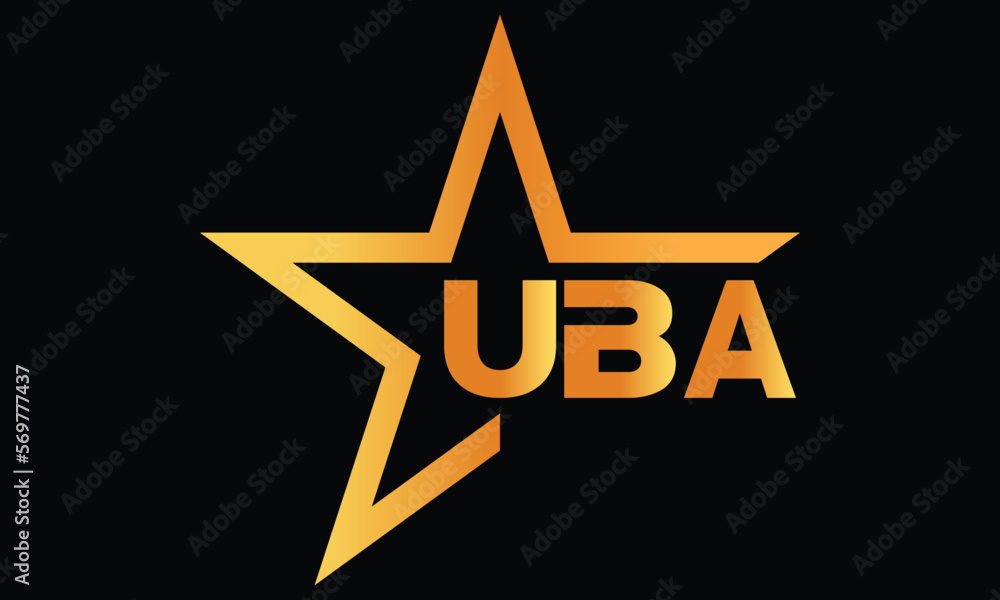 UBA golden luxury star icon three letter logo design vector template ...