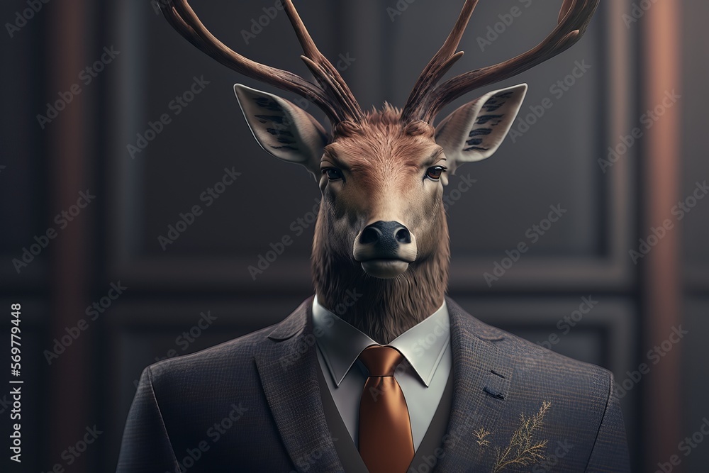Splendid depiction of a humanoid deer in a business suit. This shot ...