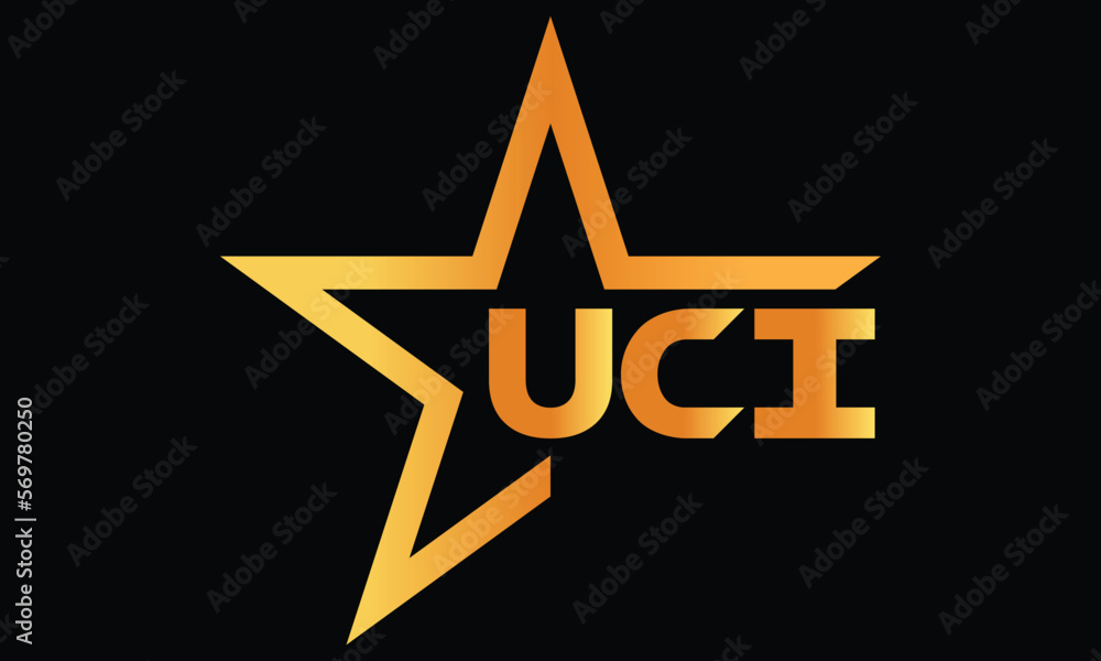 UCI golden luxury star icon three letter logo design vector template ...