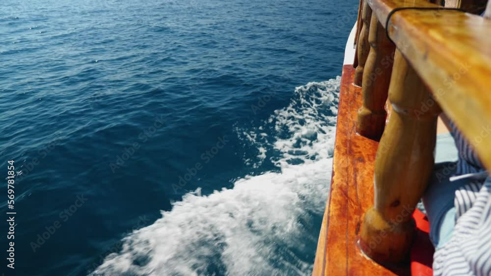 Side view of a vessel (boat, boat, ship) sailing in the Mediterranean ...