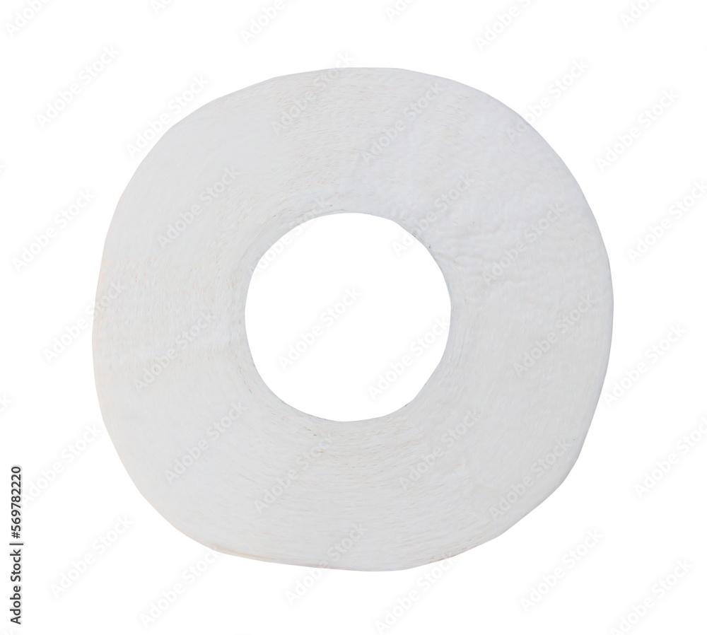 Top view of single tissue paper roll for use in toilet or restroom with ...