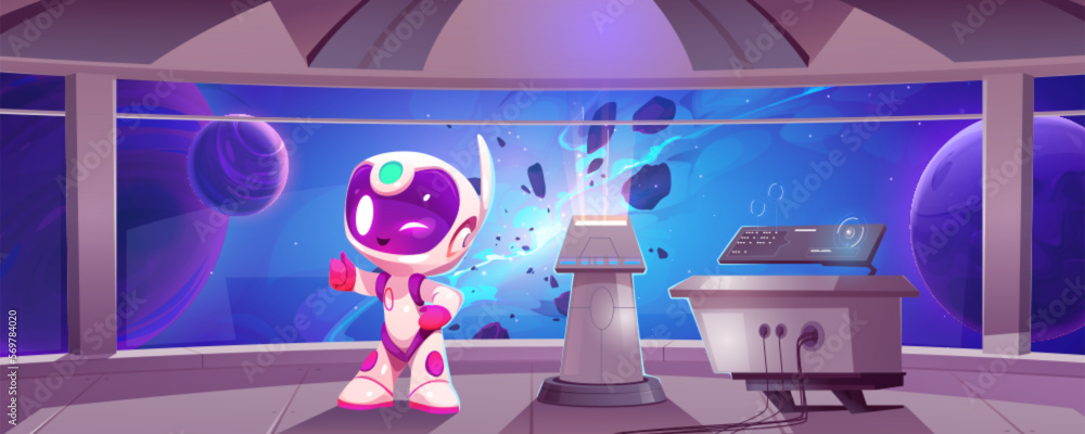 Cartoon vector spaceship with astronaut character background ...