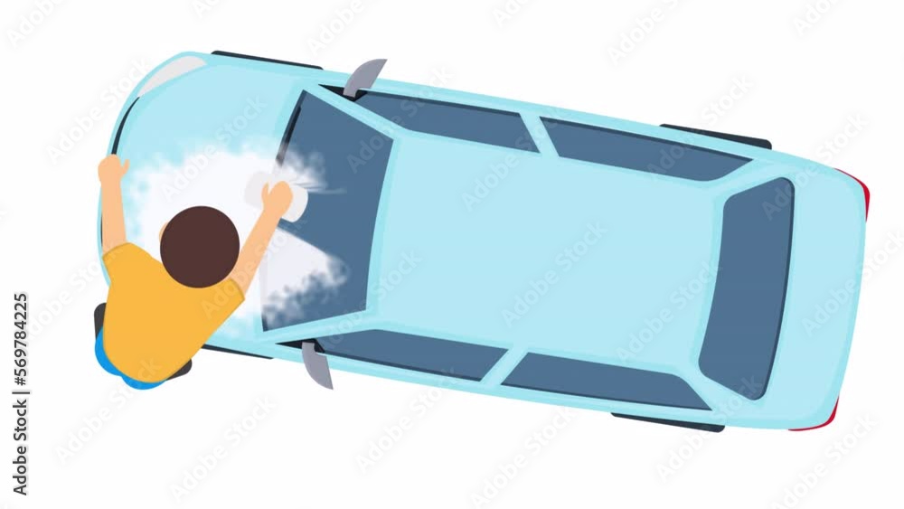Car wash. Animation of the car owner washing the vehicle, alpha channel ...