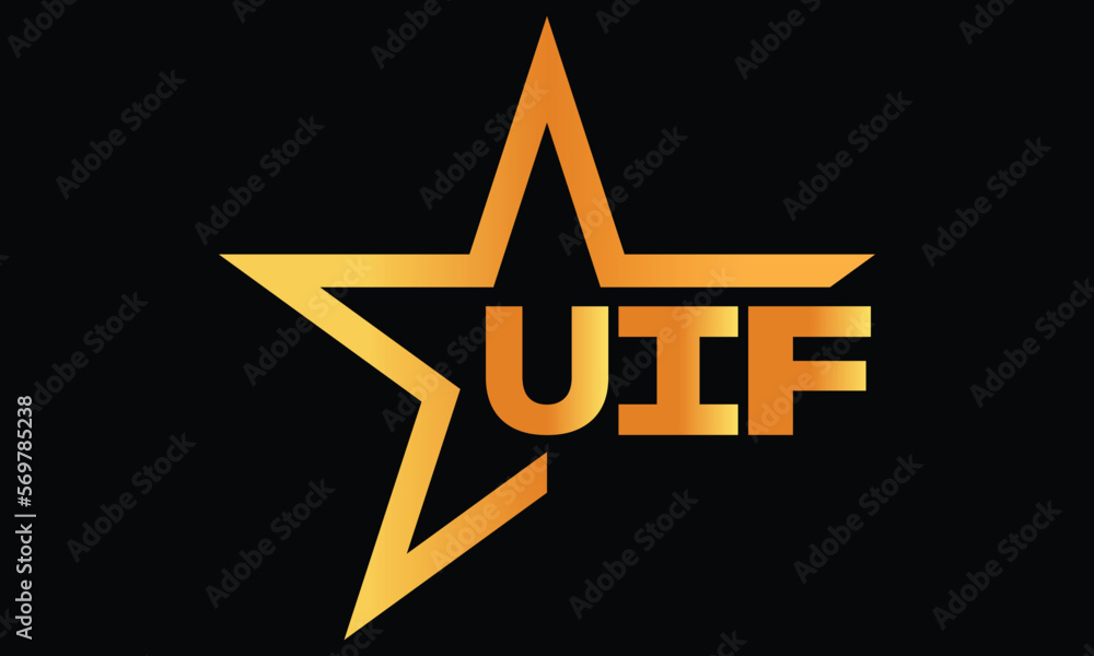 UIF golden luxury star icon three letter logo design vector template ...