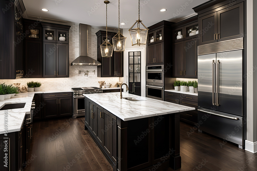 Modern kitchen interior with Home decoration. Luxury stylish with ...