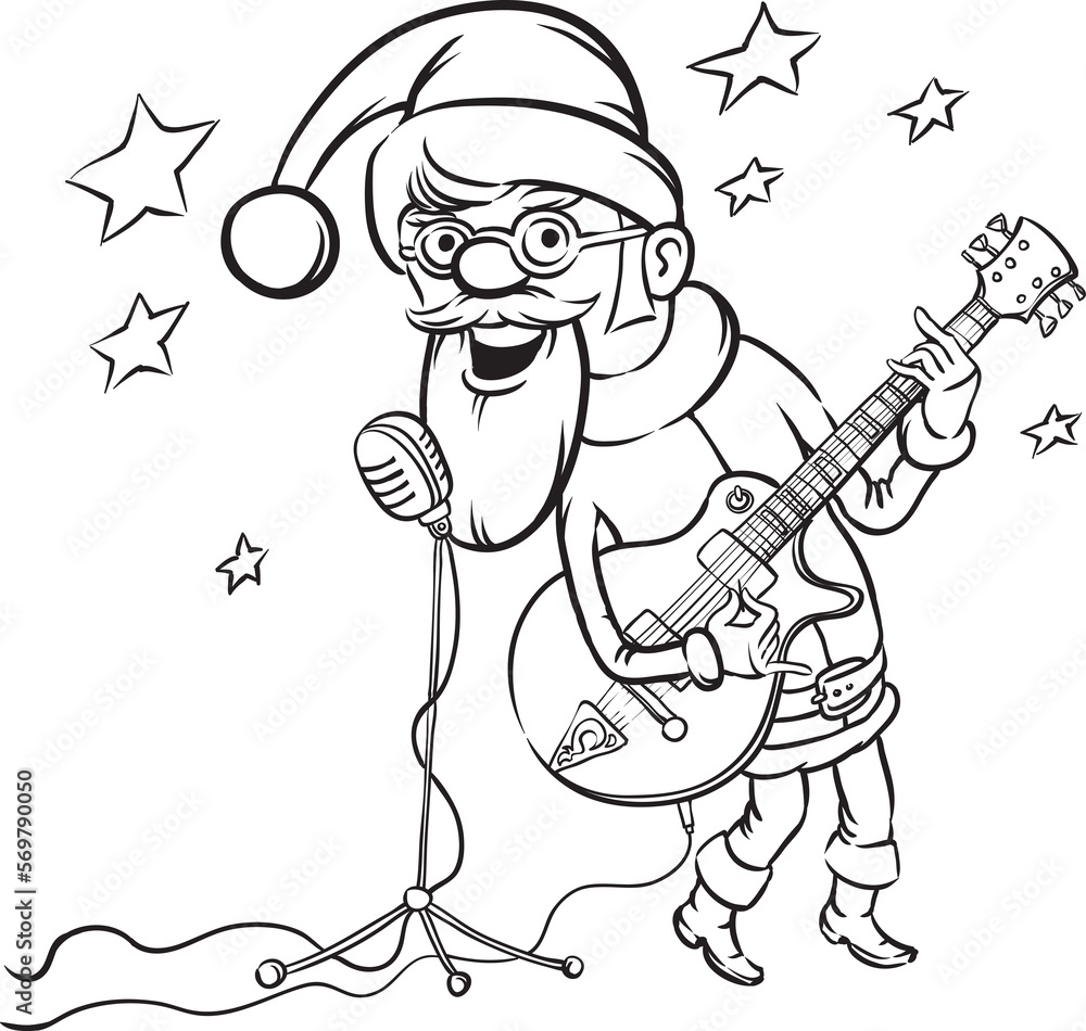 Coloring Book Rock n roll Santa Claus - PNG image with transparent ...
