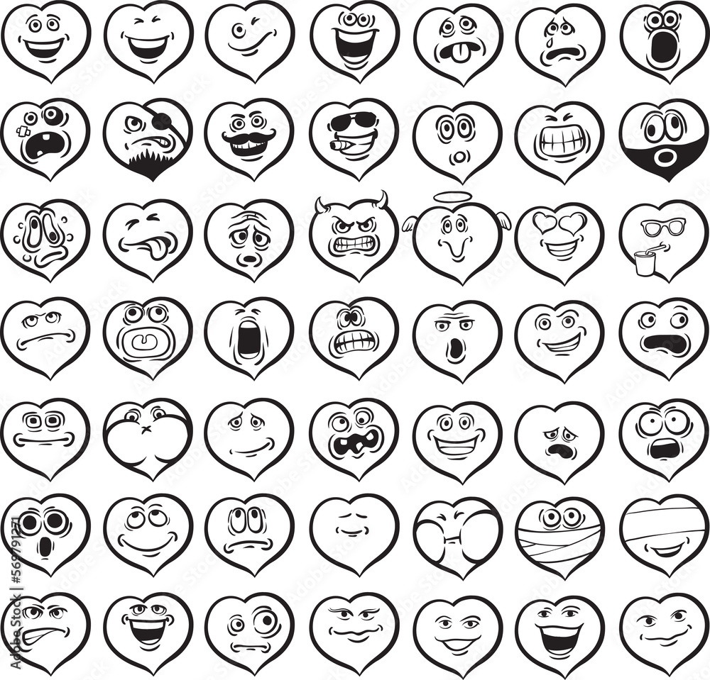 whiteboard drawing big set of smiling hearts - PNG image with ...