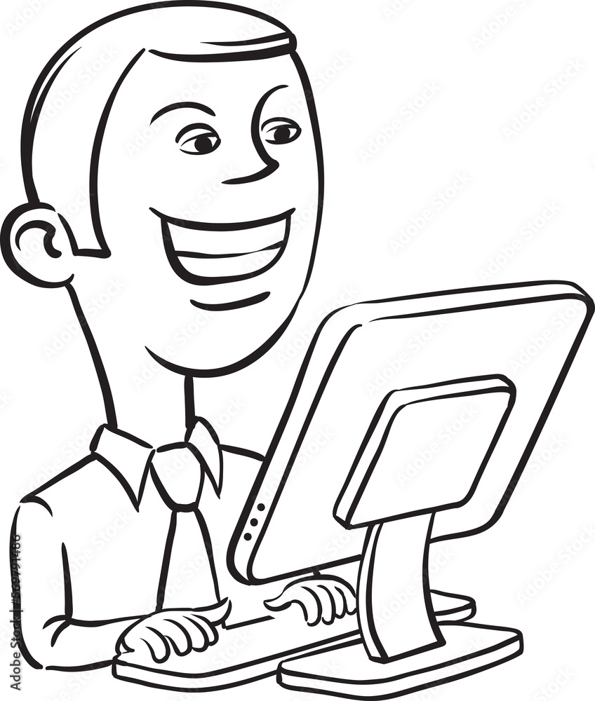 whiteboard drawing businessman and desktop computer - PNG image with ...