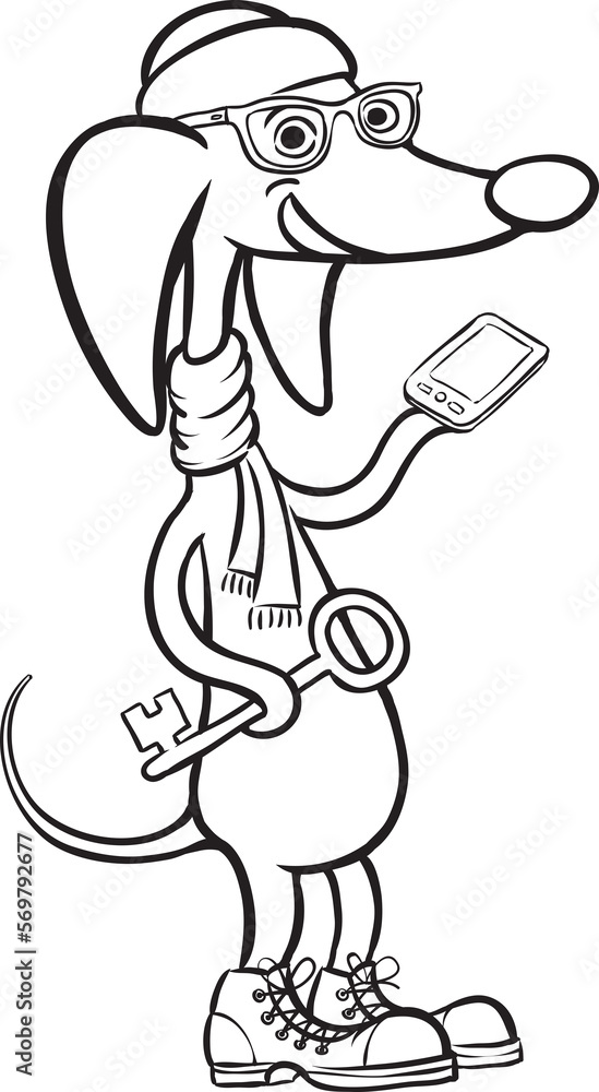 whiteboard drawing cartoon dog character with smartphone and key - PNG ...