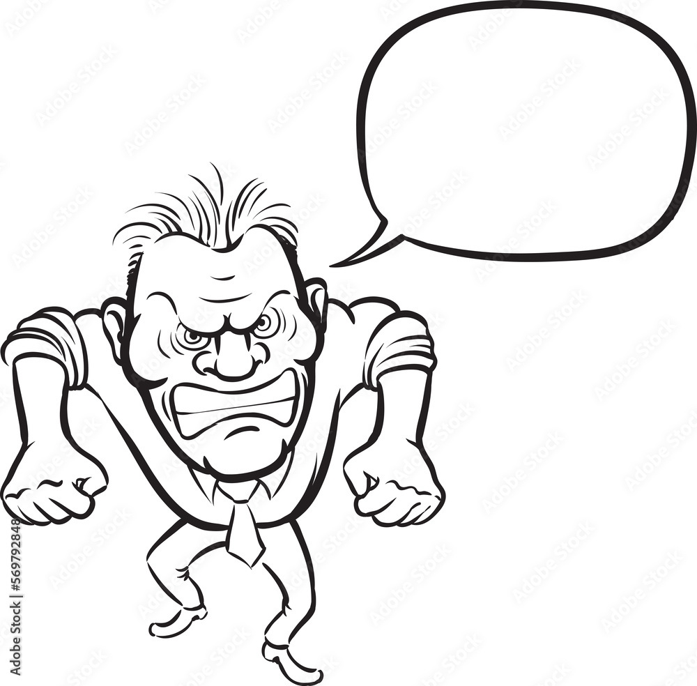 whiteboard drawing cartoon furious businessman with speech bubble - PNG ...
