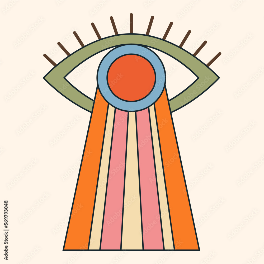 Psychedelic Abstract eye with rays graphic element of the 70s style ...