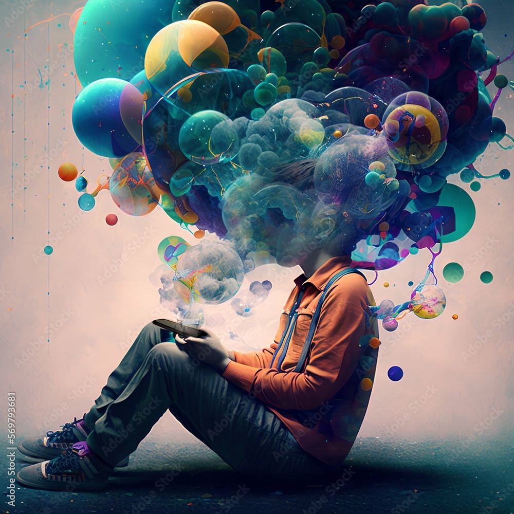 ภาพประกอบสต็อก Smartphone addiction concept. Ai generated image. Ai ...