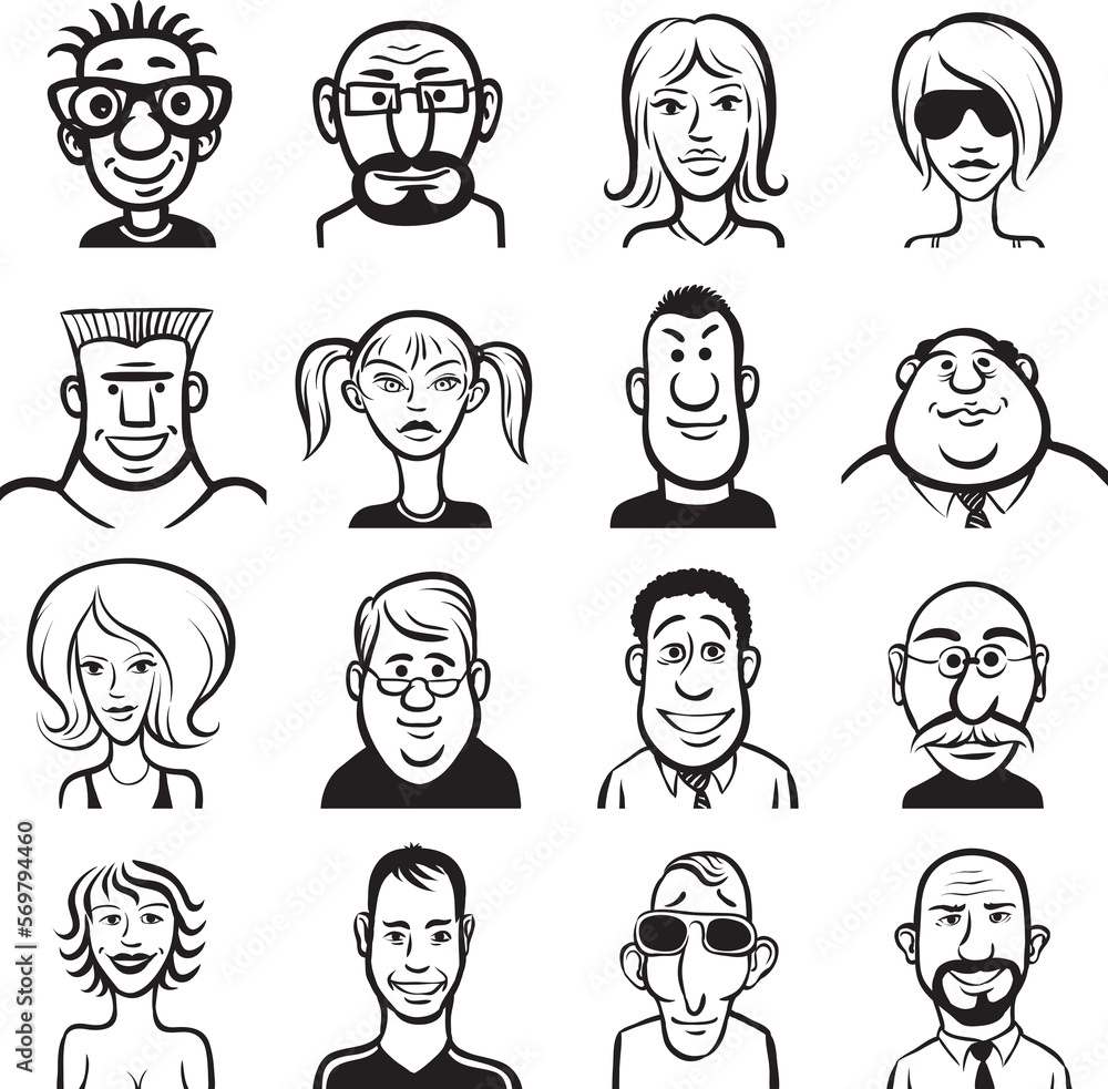 whiteboard drawing doodle faces set - PNG image with transparent ...