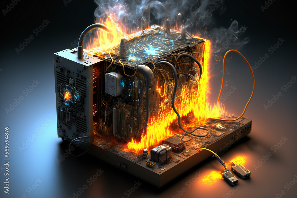 electronic equipment on fire Stock Illustration | Adobe Stock
