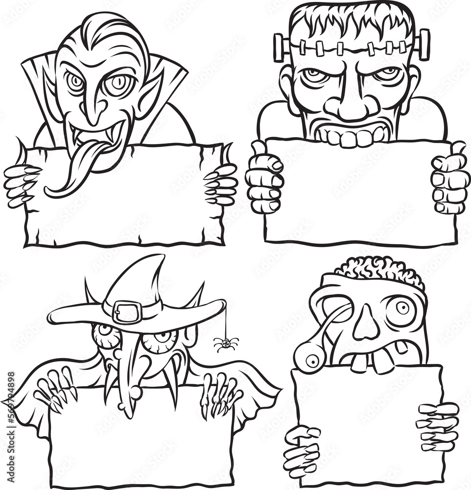 whiteboard drawing Halloween monsters and vampires - PNG image with ...