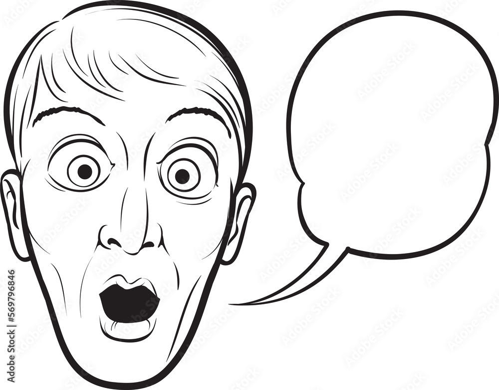 whiteboard drawing surprised young man face with speech bubble - PNG ...