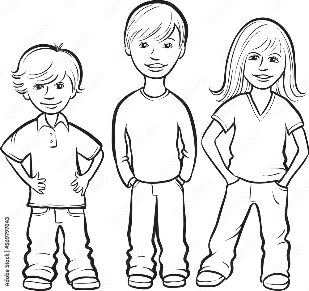 whiteboard drawing three happy kids standing - PNG image with ...