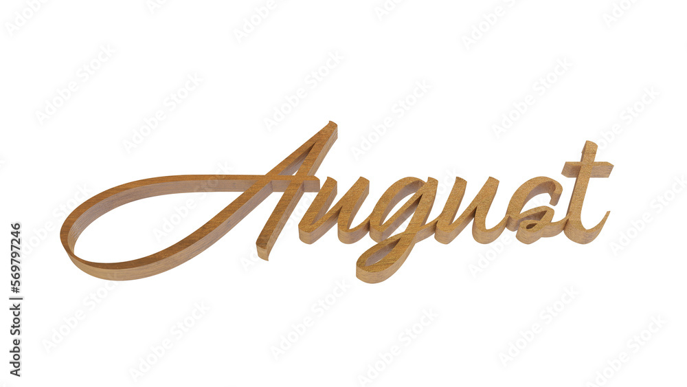 name of month August with wooden effect 3d rendering Stock Illustration ...