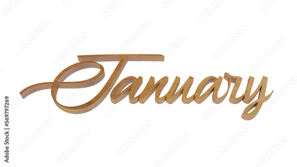 name of month January with wooden effect 3d rendering Stock ...