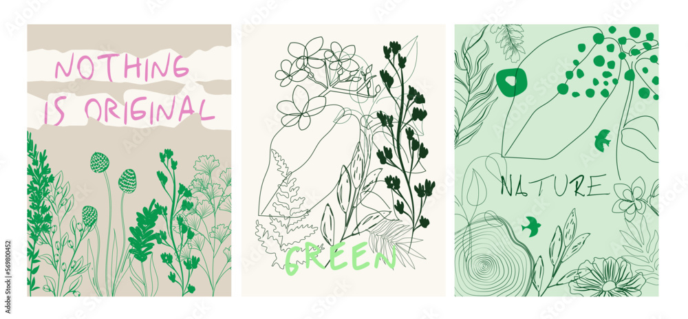 Collection of abstract nature posters. Botanical poster template ...