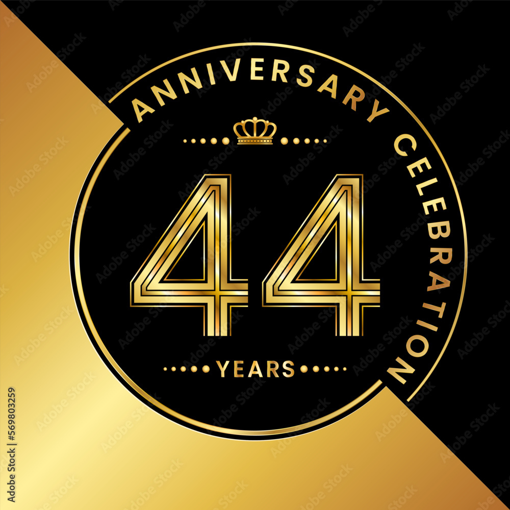 44th Anniversary. logo design with golden numbers and text for birthday ...