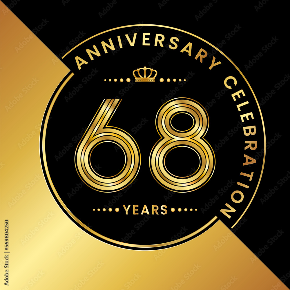 68th Anniversary. logo design with golden numbers and text for birthday ...