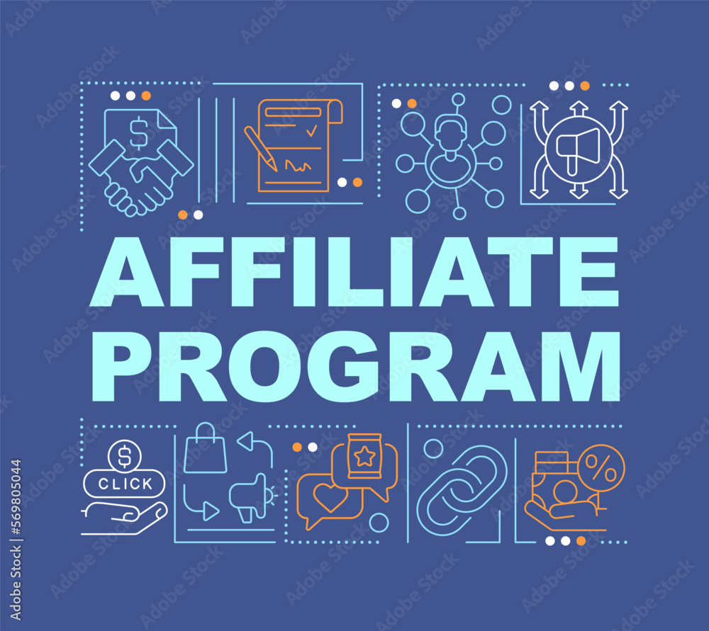 Affiliate program word concepts dark blue banner. Referral marketing ...