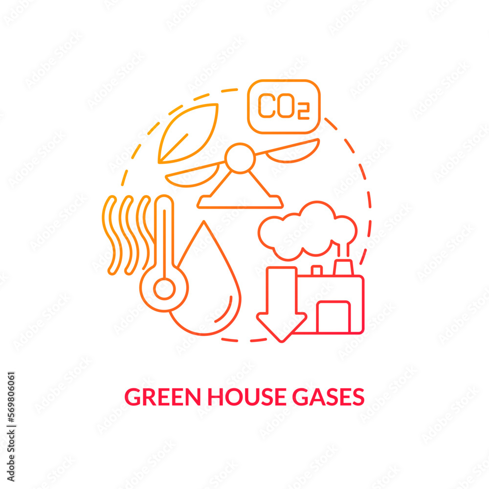 Green house gases red gradient concept icon. Plant emissions ...