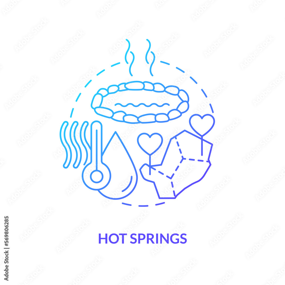 Hot springs blue gradient concept icon. Improving human health. Usage ...