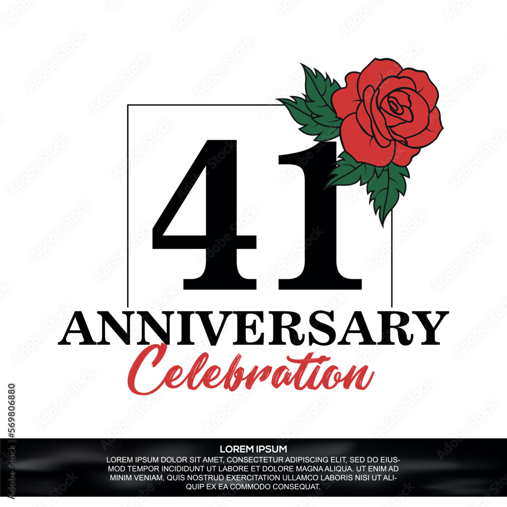 41st anniversary celebration logo vector design with red rose flower ...
