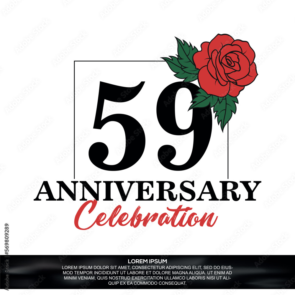59th anniversary celebration logo vector design with red rose flower ...