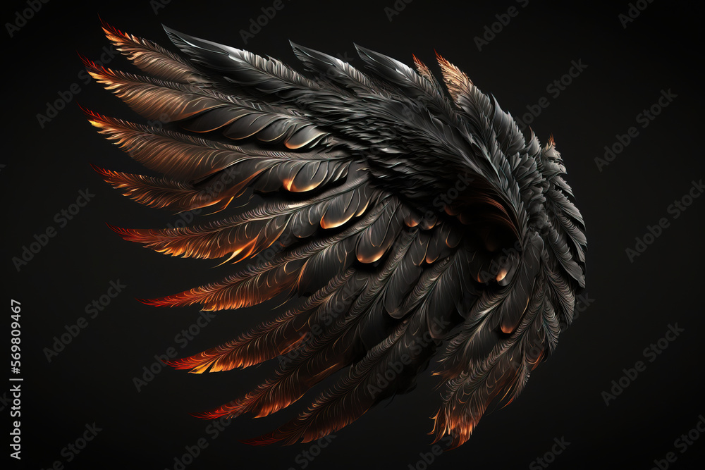 dark devil looks wing wings crow feather 2d art style, for graphic art ...