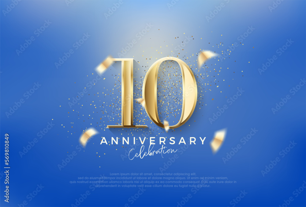 Elegant number 10th with gold glitter on a blue background. Premium ...