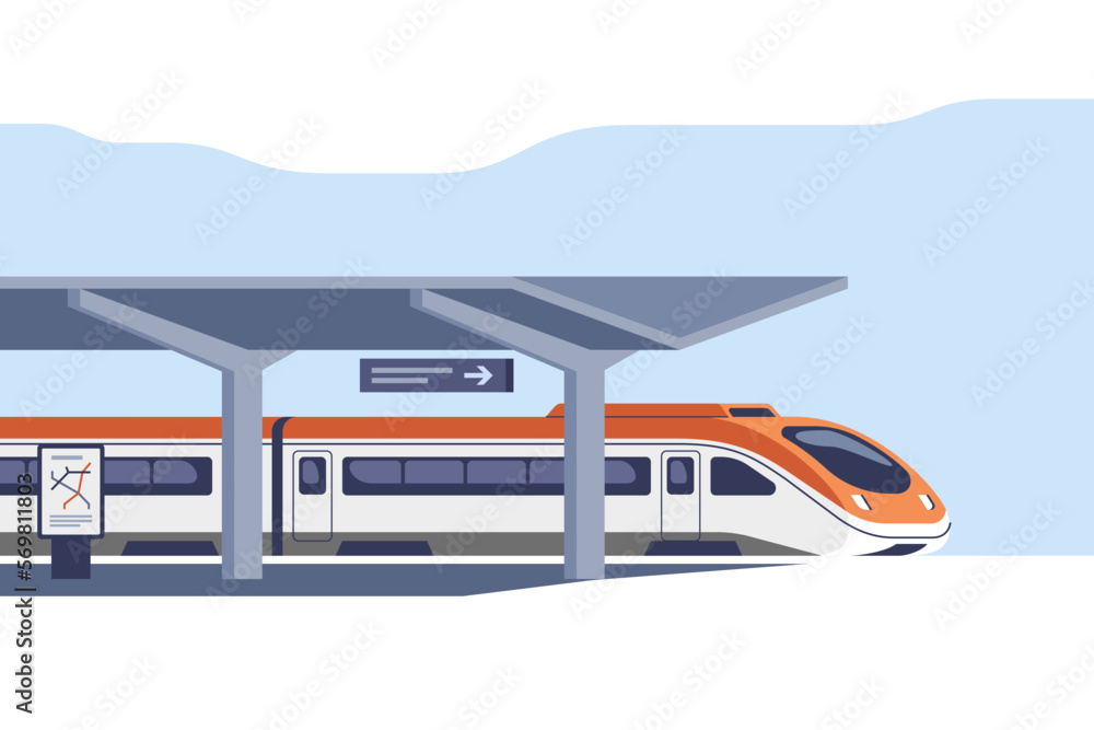 High speed intercity passenger train on the railway station. Vector ...