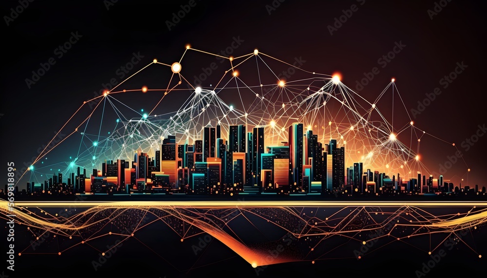 Smart city and abstract dot point connect with big data connection ...