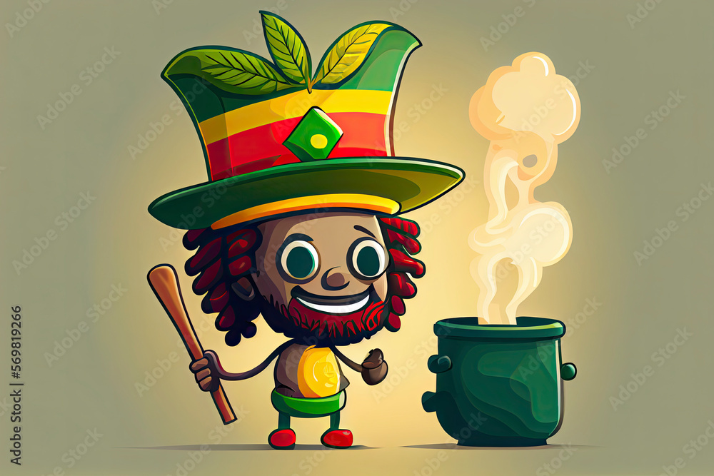 A cheerful marijuana vector cartoon character getting high and smoking ...