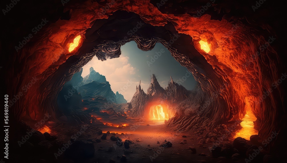 beautiful cave in the rock. Hot cave due to magma and volcano, volcanic ...