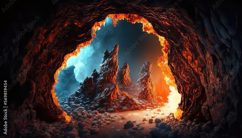 beautiful cave in the rock. Hot cave due to magma and volcano, volcanic ...