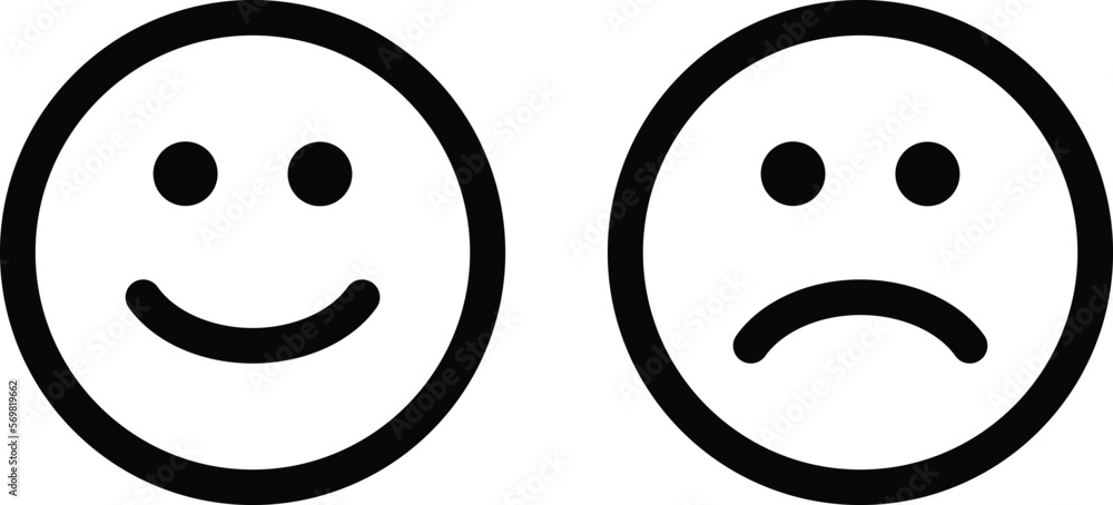 Happy and sad faces icons , line art vector icon for apps and websites ...